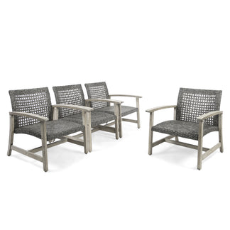 Viola Outdoor Wood and Wicker Club Chairs – GDFStudio
