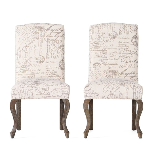 Crown Back French Script Beige Fabric Dining Chairs (Set of 2) – GDFStudio