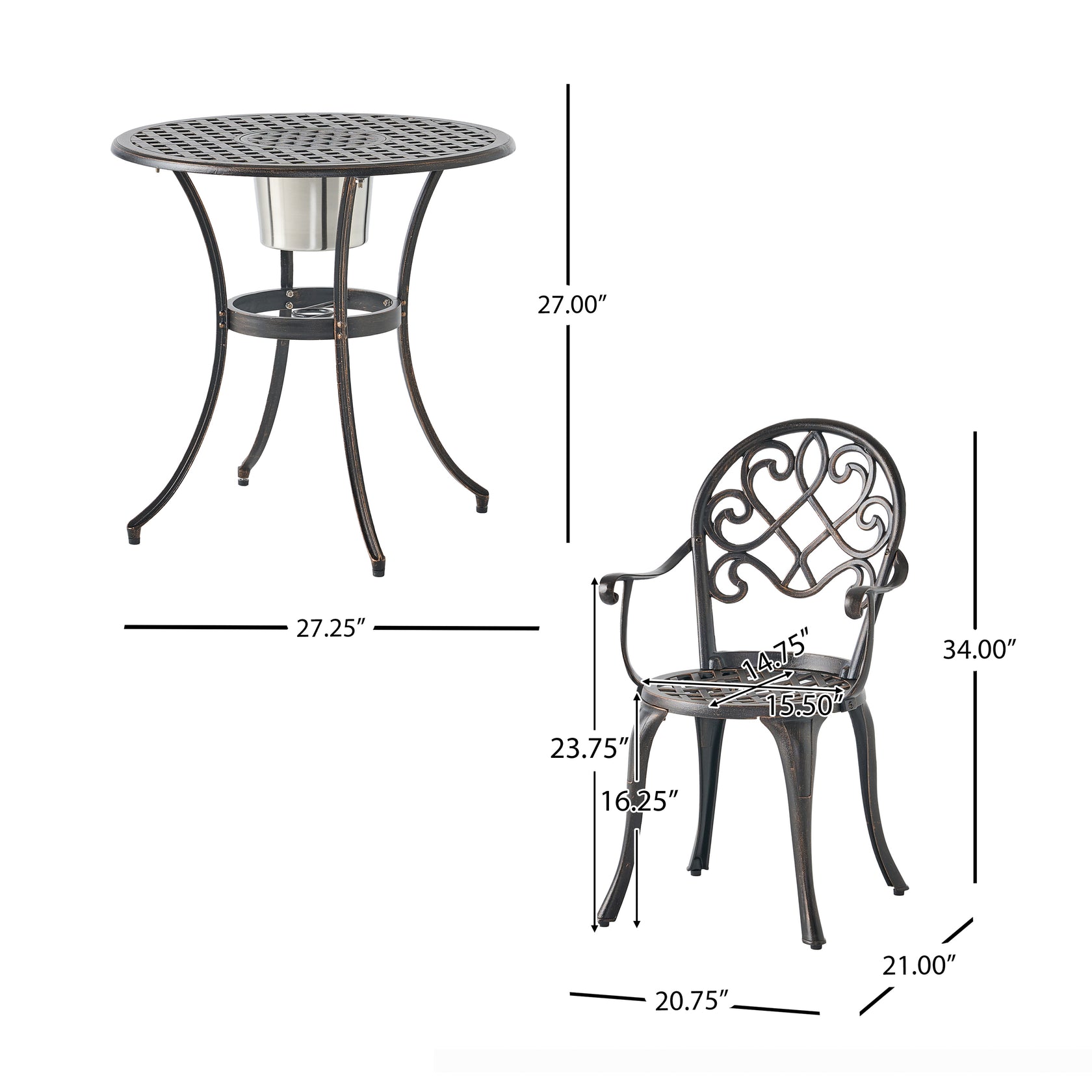 Palermo Copper Cast Aluminum 3pc Bistro Set – GDFStudio