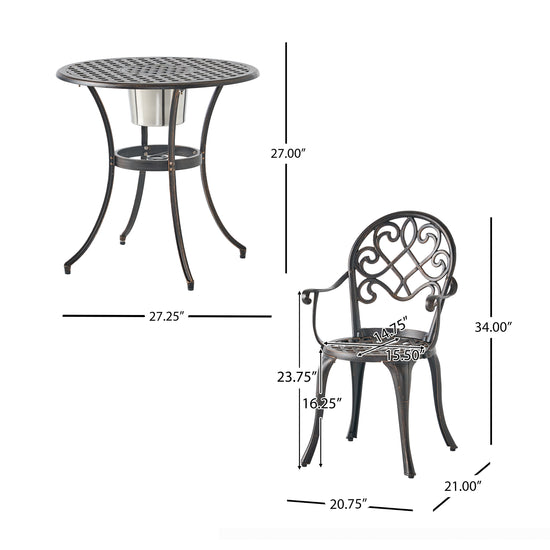 Palermo Copper Cast Aluminum 3pc Bistro Set – GDFStudio