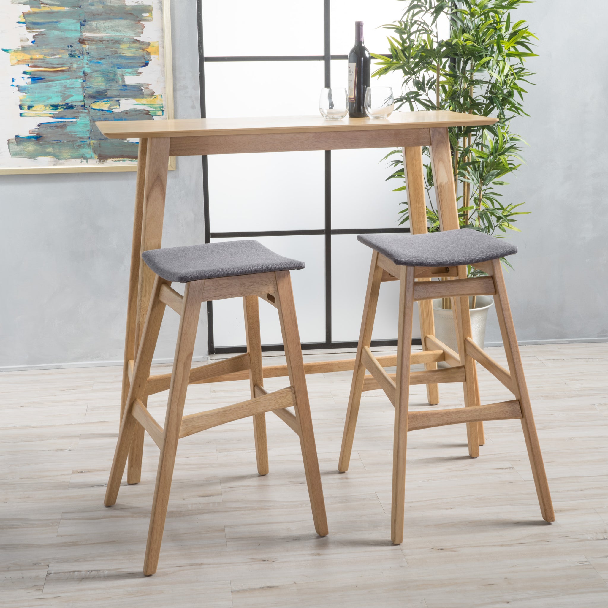 Ethel Natural Oak Finish Rectangular 3 Piece Bar Set – GDFStudio