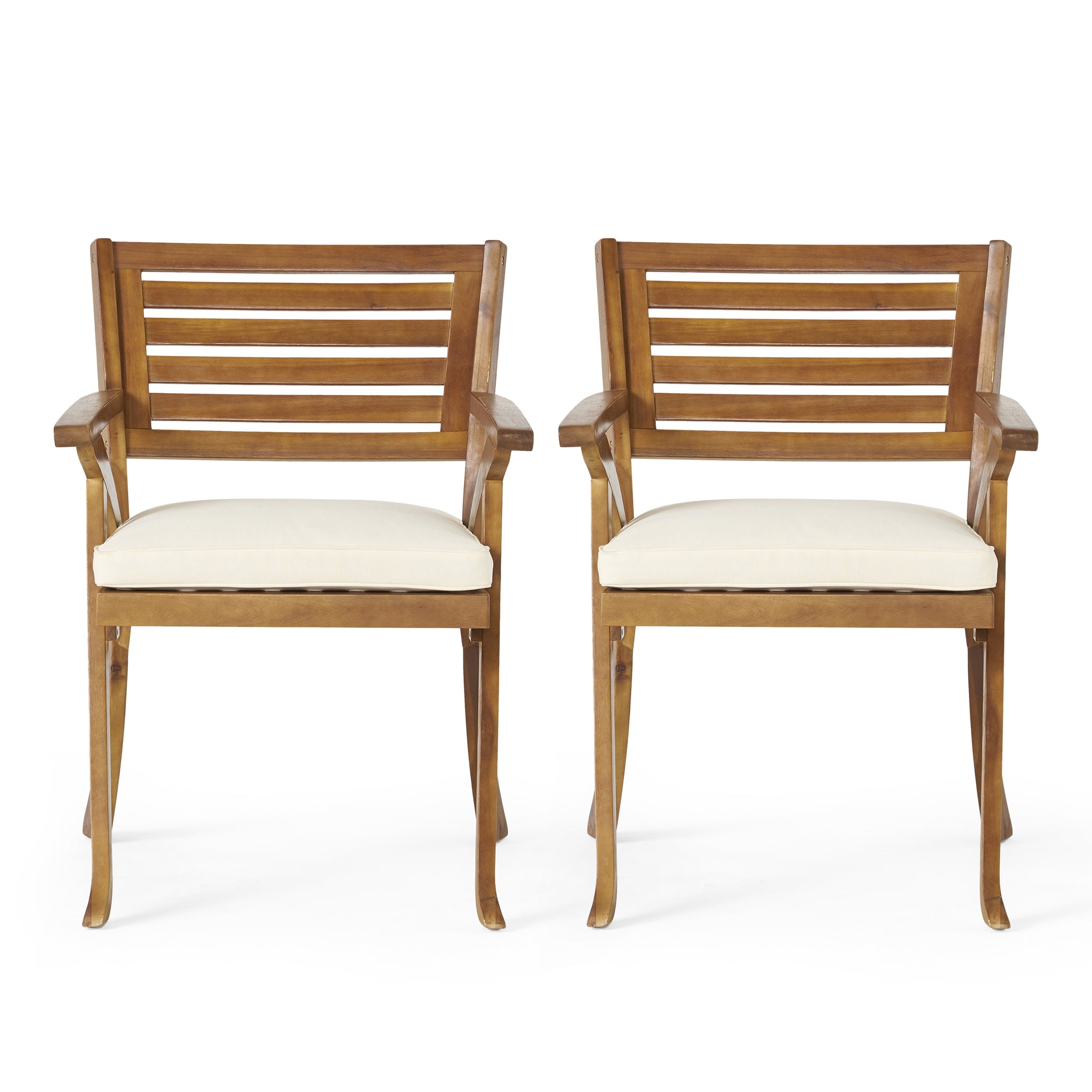 Helen Outdoor Teak Finish Acacia Wood Arm Chair (Set of 2) – GDFStudio