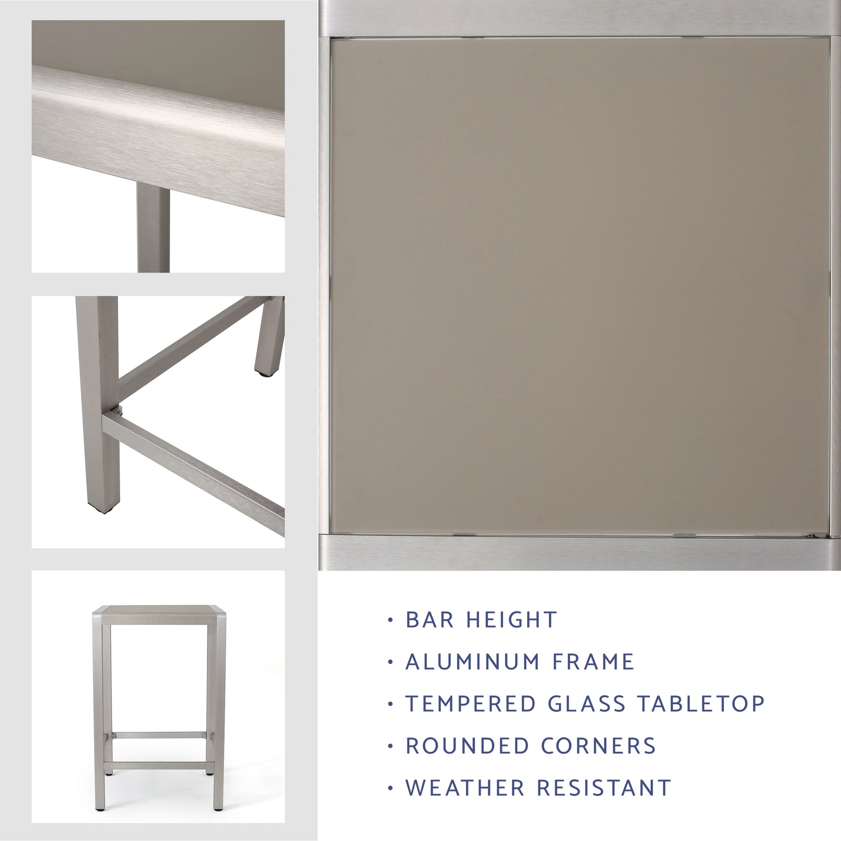 Capral Outdoor Grey Alumnimum Bar Table with Glass Top – GDFStudio