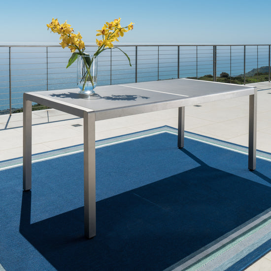 Coral Bay Outdoor Grey Aluminum Dining Table with Tempered Glass Top ...