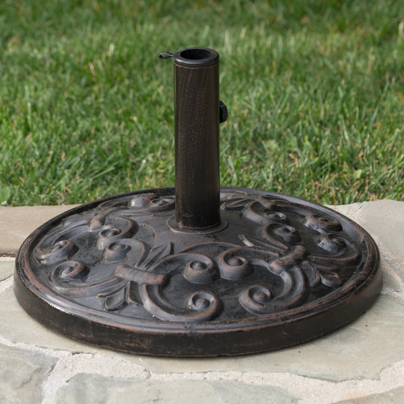 Gretta Outdoor Bronze Resin and Black Steel Unbrella Base – GDFStudio