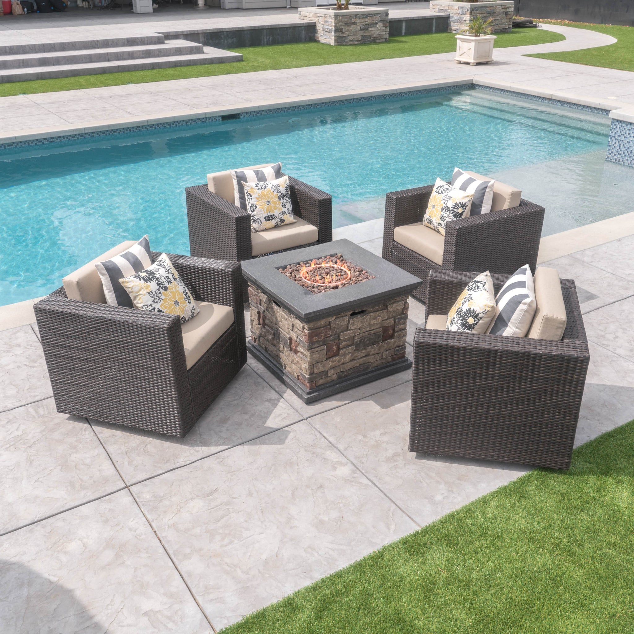 Venice 4-Seater Outdoor Fire Pit Chat Set – GDFStudio