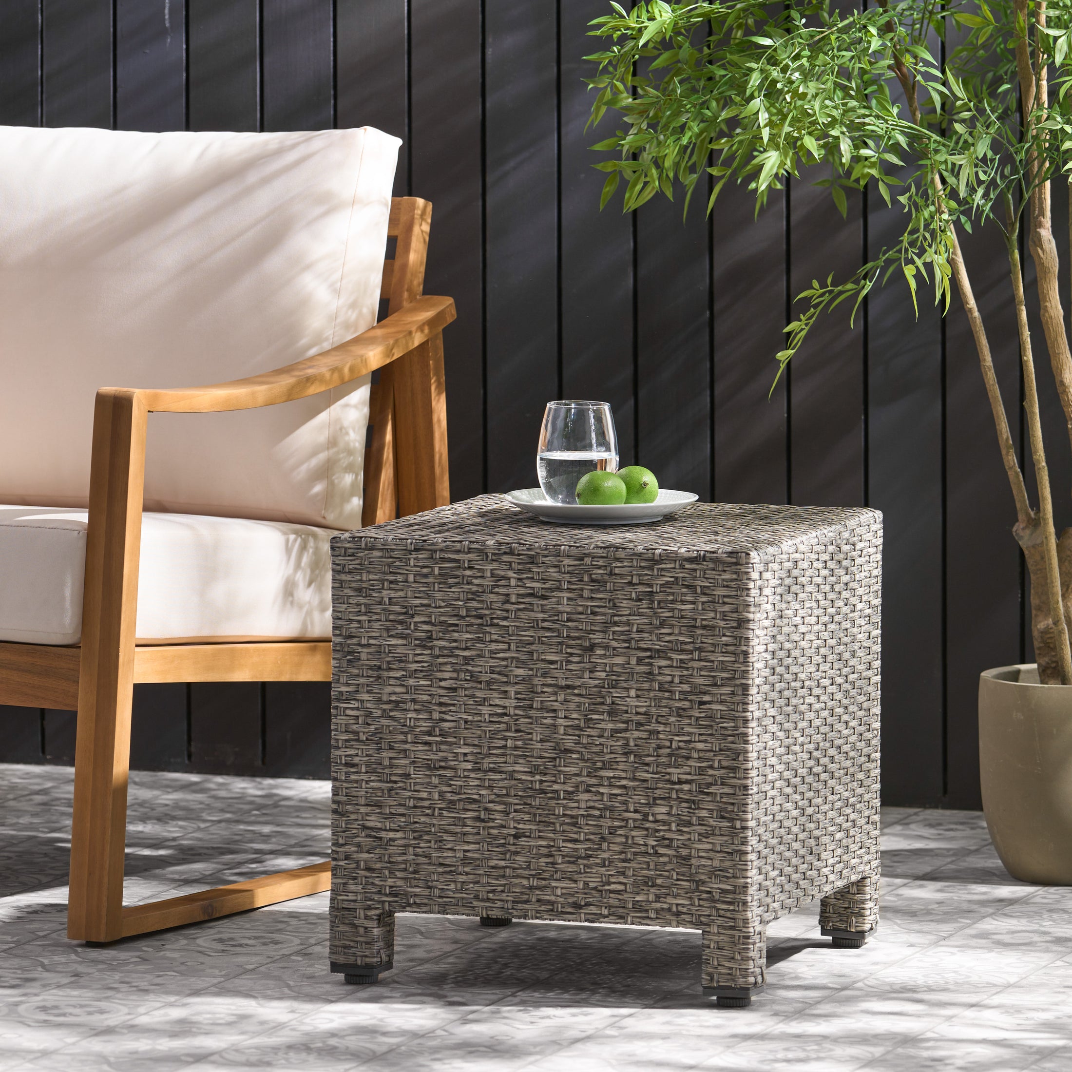 Venice Outdoor Gray Wicker Side Table – GDFStudio