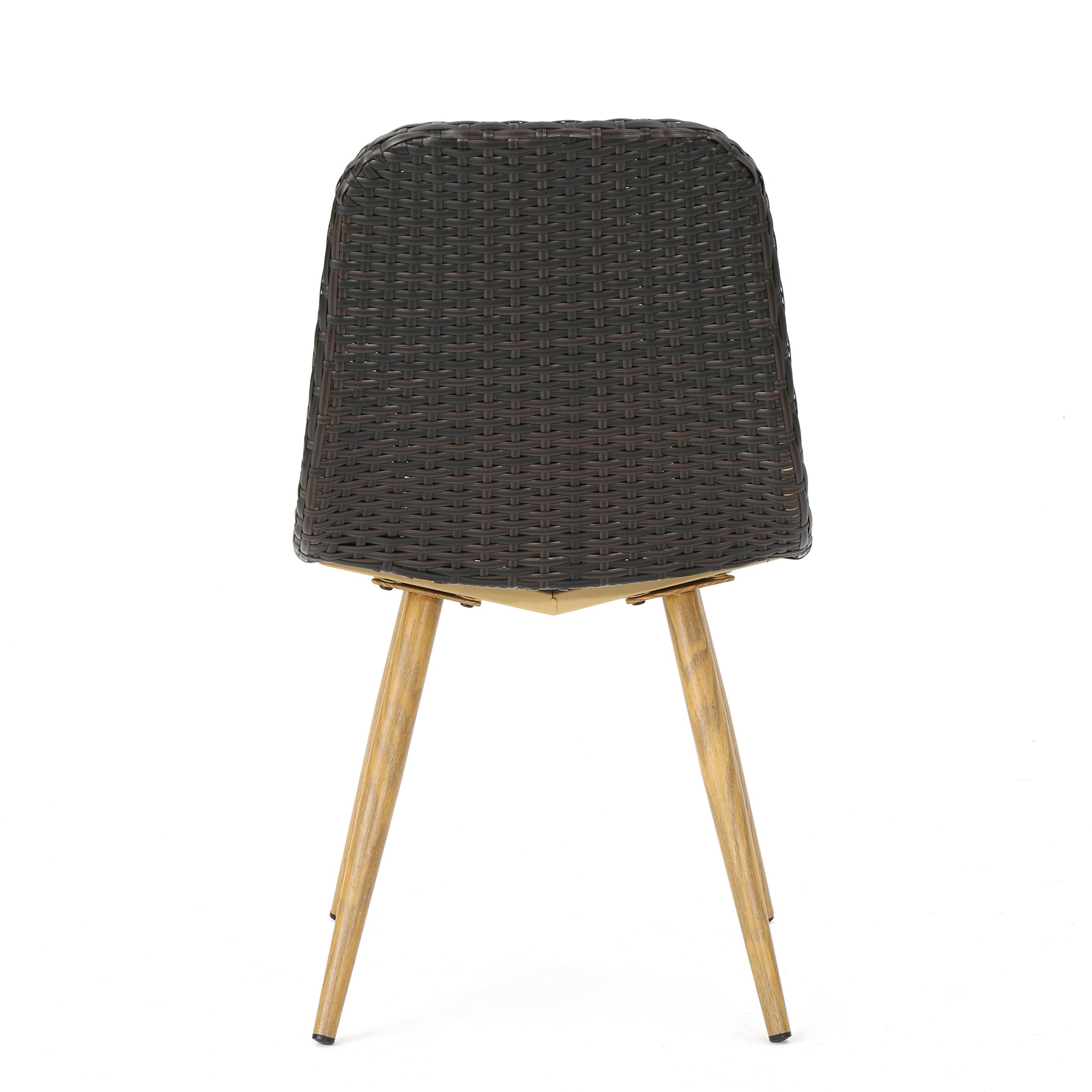 Gilda Outdoor Multi-Brown Wicker Dining Chairs With Wood Finished Meta ...