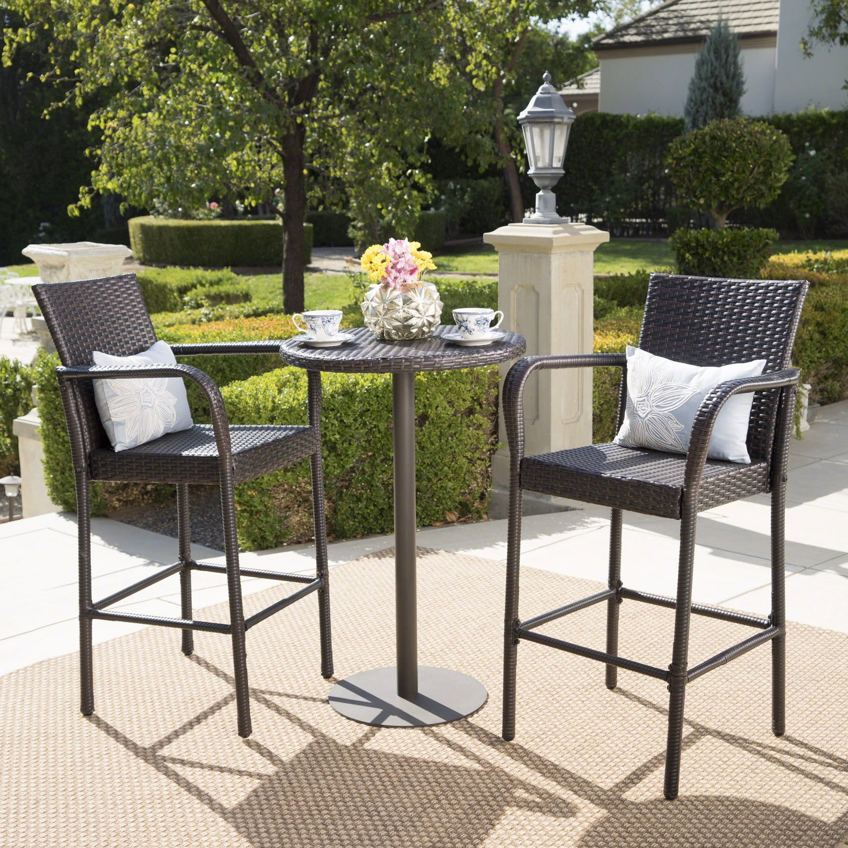 Stetta Outdoor 3 Piece Round Multi-brown Wicker Bar Set – GDFStudio