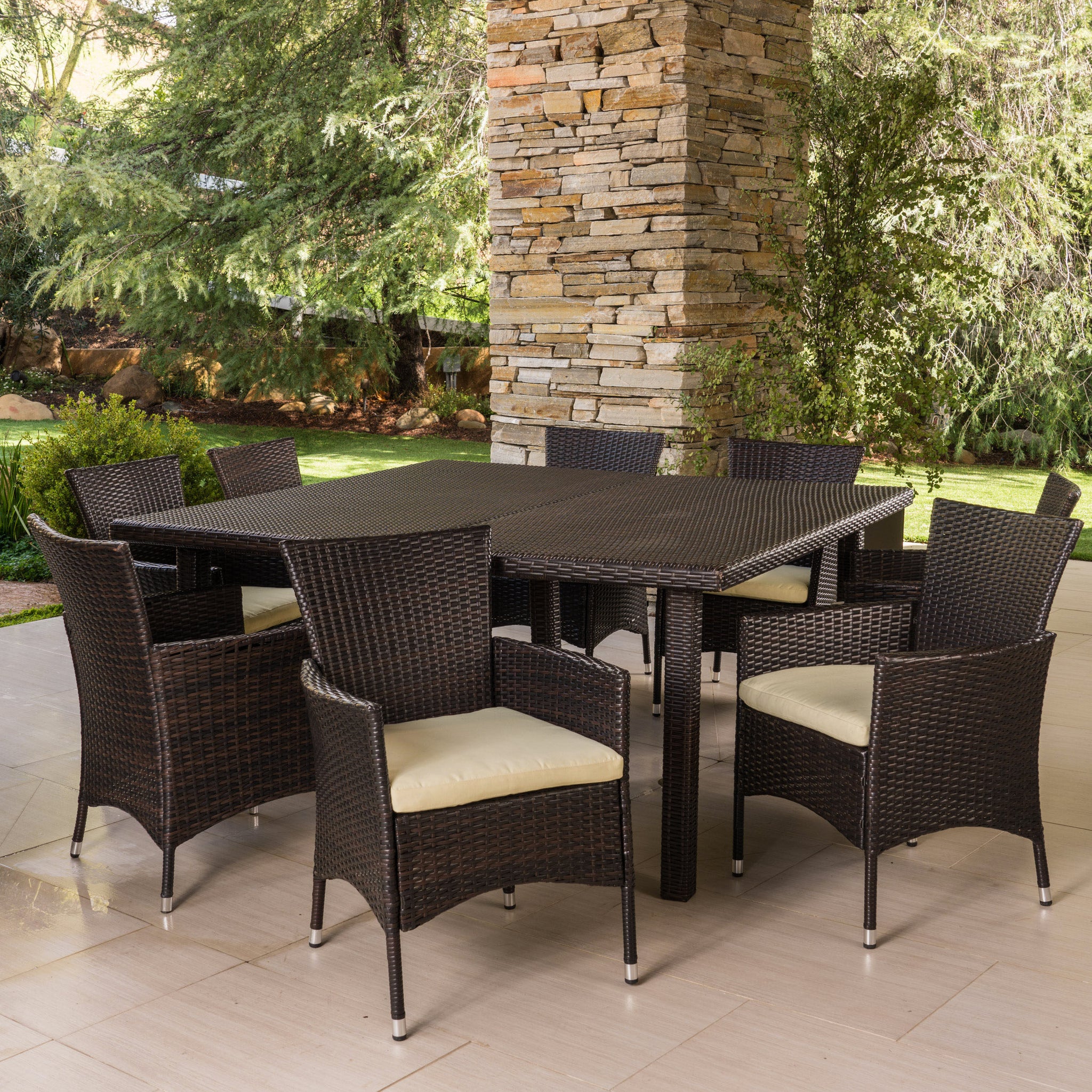 Danae Outdoor 9 Piece Multi-brown Wicker Square Dining Set – GDFStudio