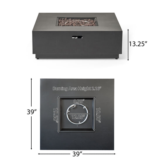 Jasmine Outdoor Dark Gray Finish Iron 40 Inch Square Fire Pit - 50,000 ...