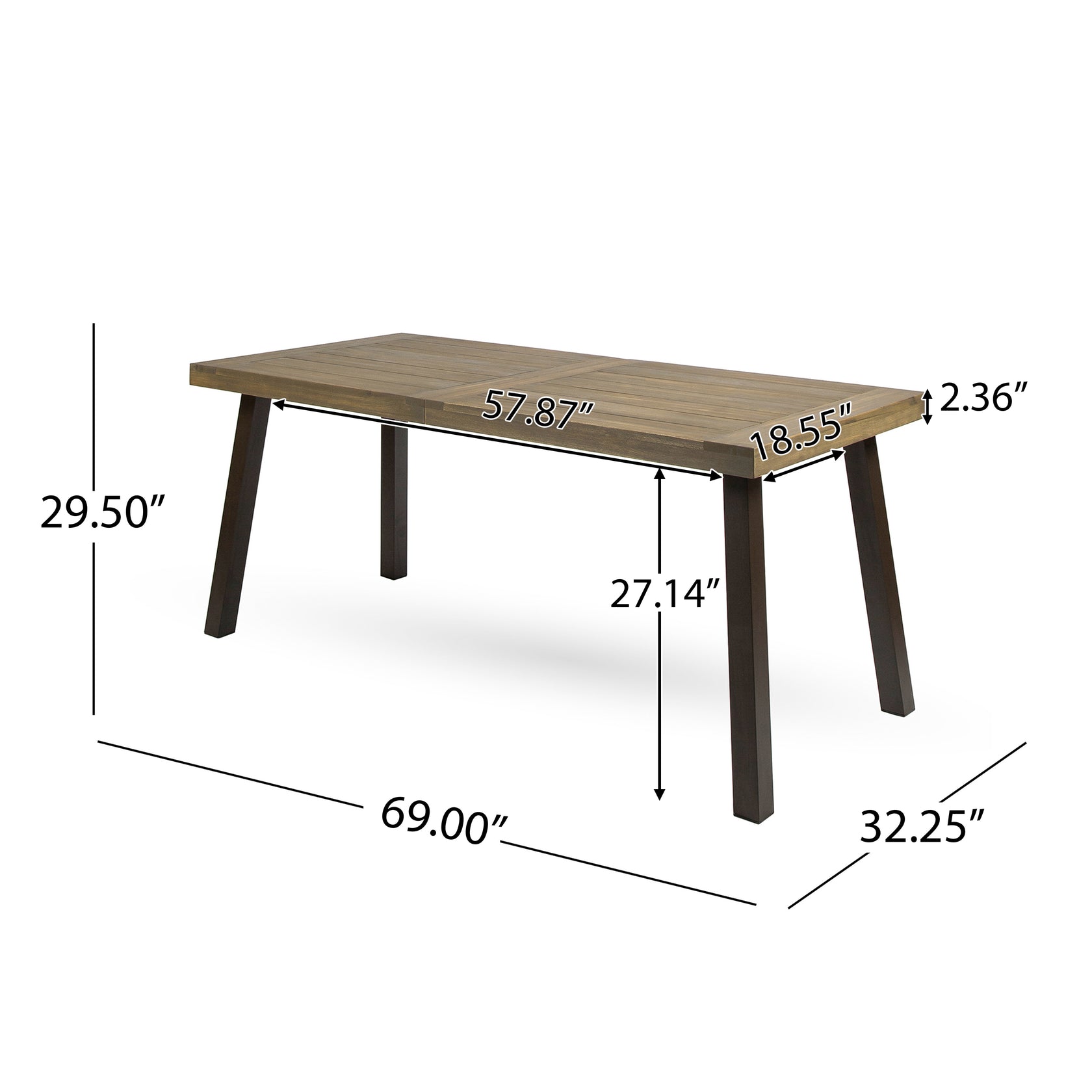 Mika Outdoor Finished Acacia Wood Dining Table with Metal Legs – GDFStudio