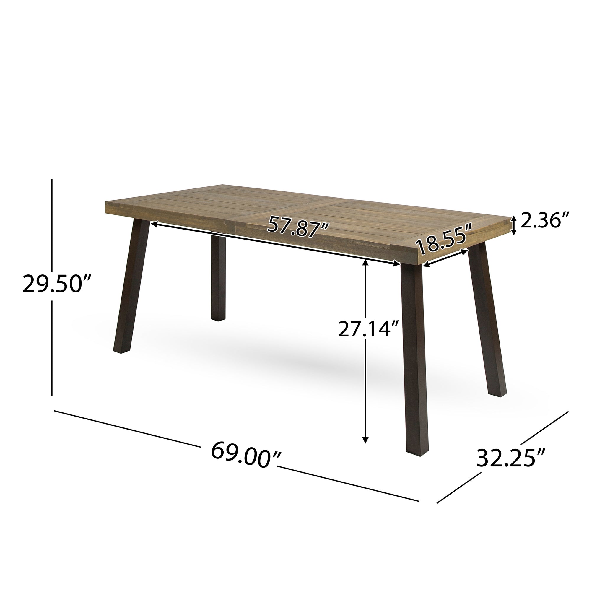 Mika Outdoor Finished Acacia Wood Dining Table with Metal Legs – GDFStudio