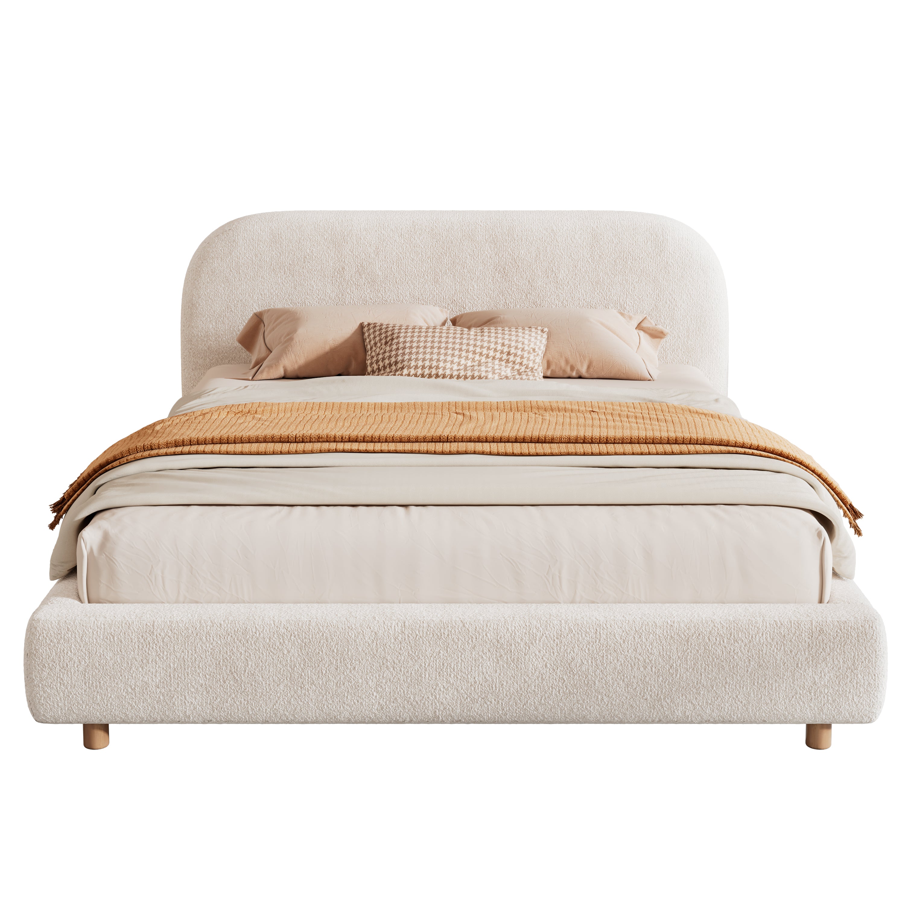 Selah Platform Bed, Boucle Fabric Upholstered Platform Bed,Curve-Shape ...