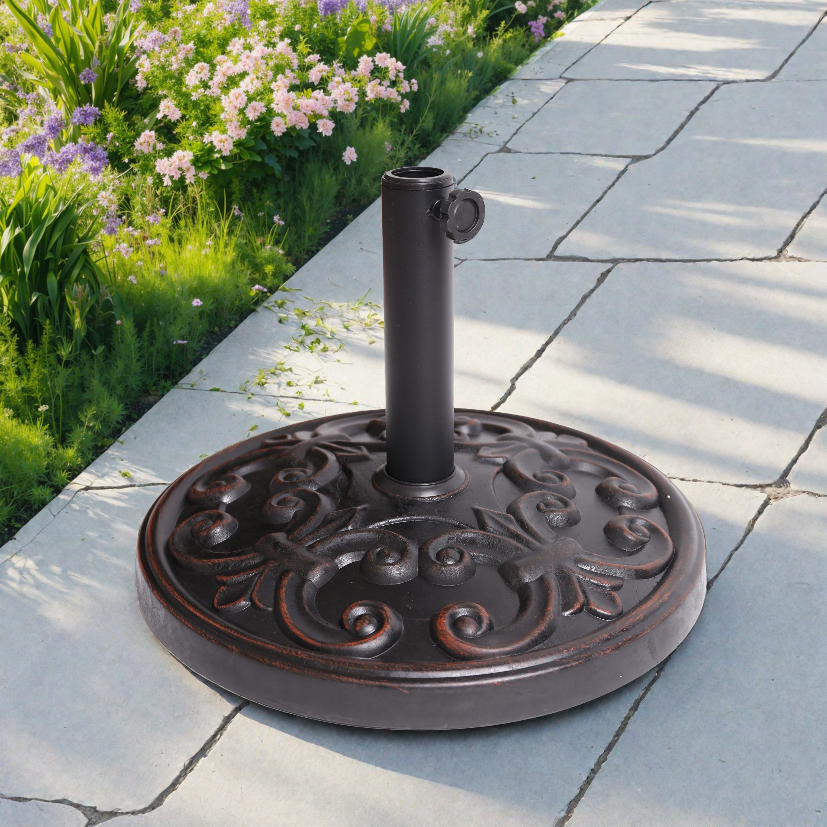 Gretta Outdoor Bronze Resin and Black Steel Unbrella Base – GDFStudio
