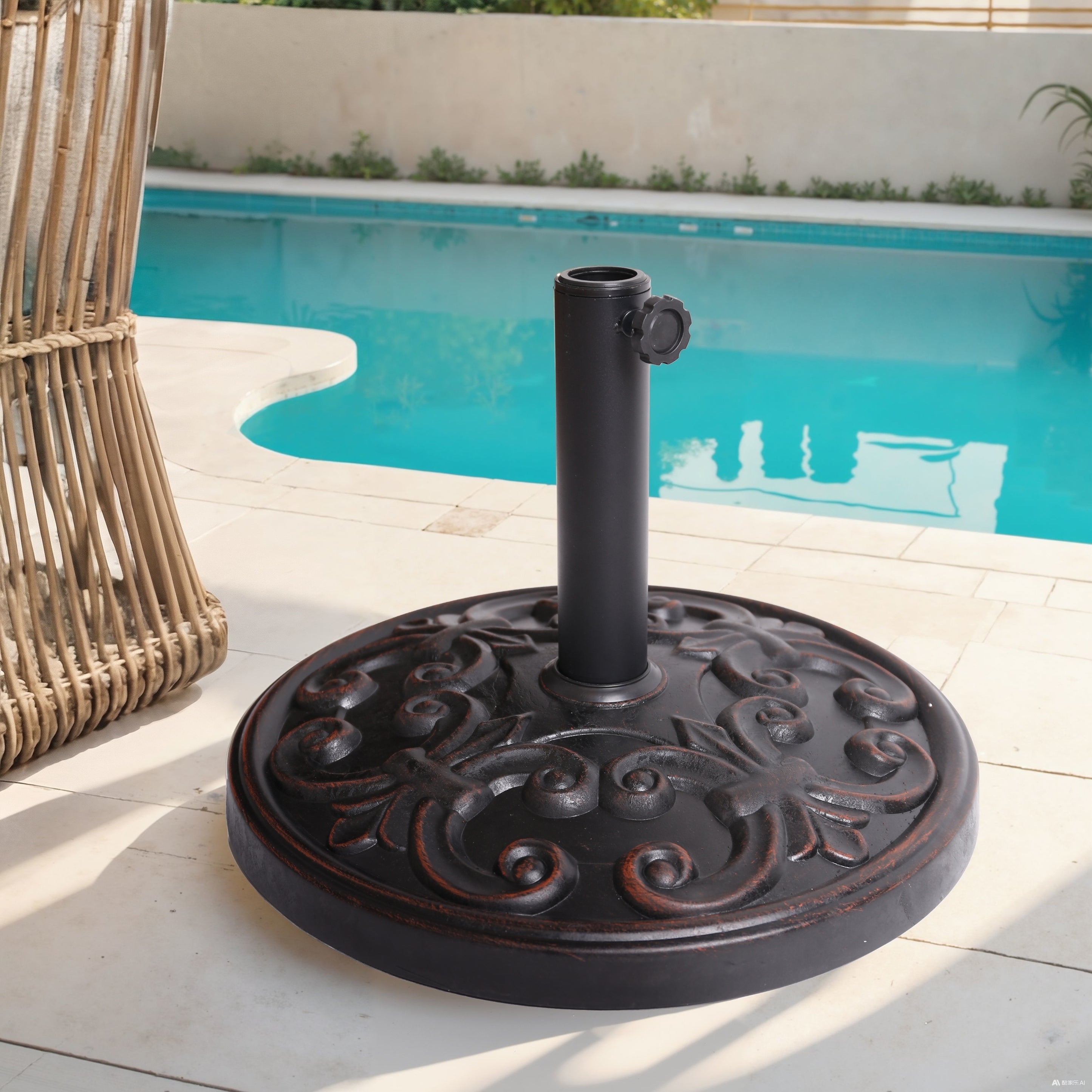 Gretta Outdoor Bronze Resin and Black Steel Unbrella Base – GDFStudio