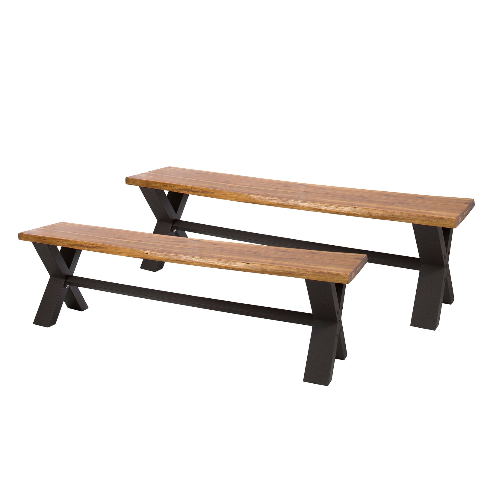 Sanil Outdoor Acacia Wood and Iron Dining Bench – GDFStudio