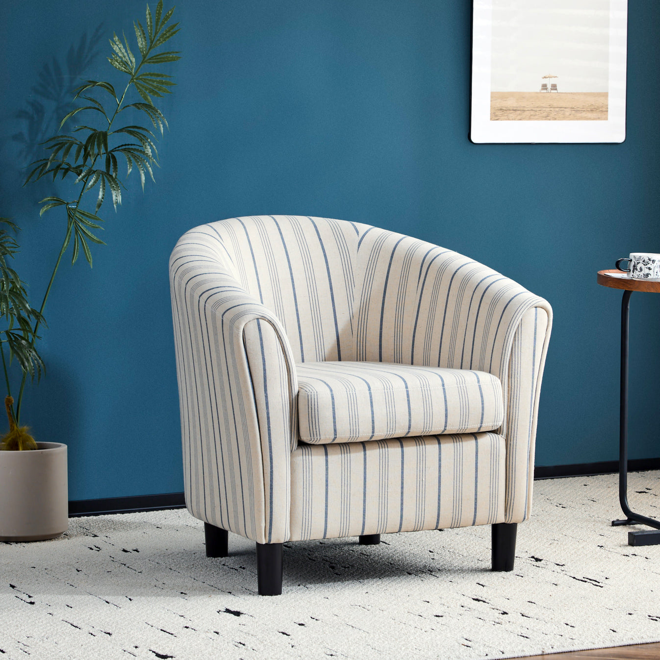 Willowa Indoor Beige and Blue Stripe Fabric Club Chair – GDFStudio