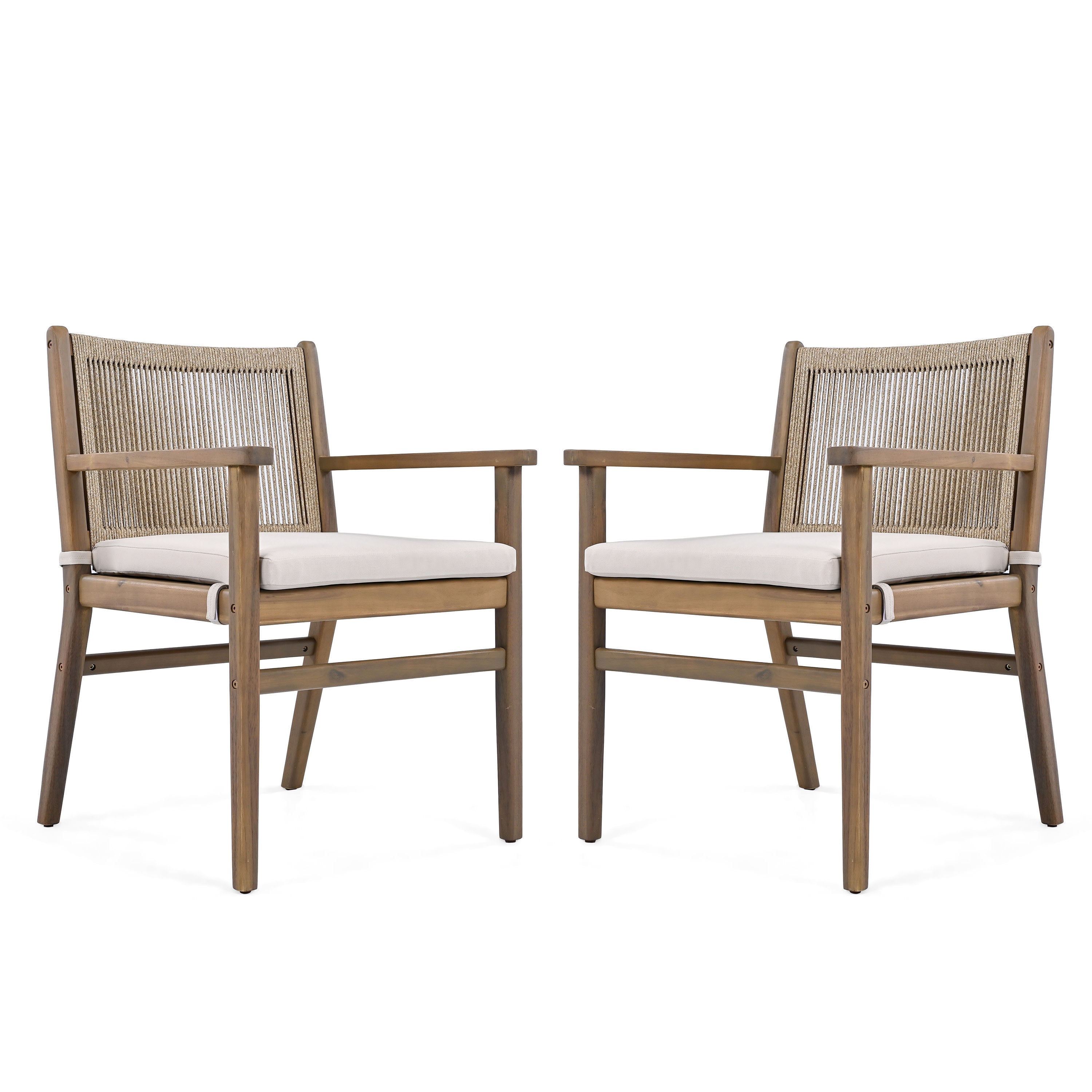 Daphne Outdoor Patio Dining Chairs with Rope Weave Back ,Cushioned, Se ...