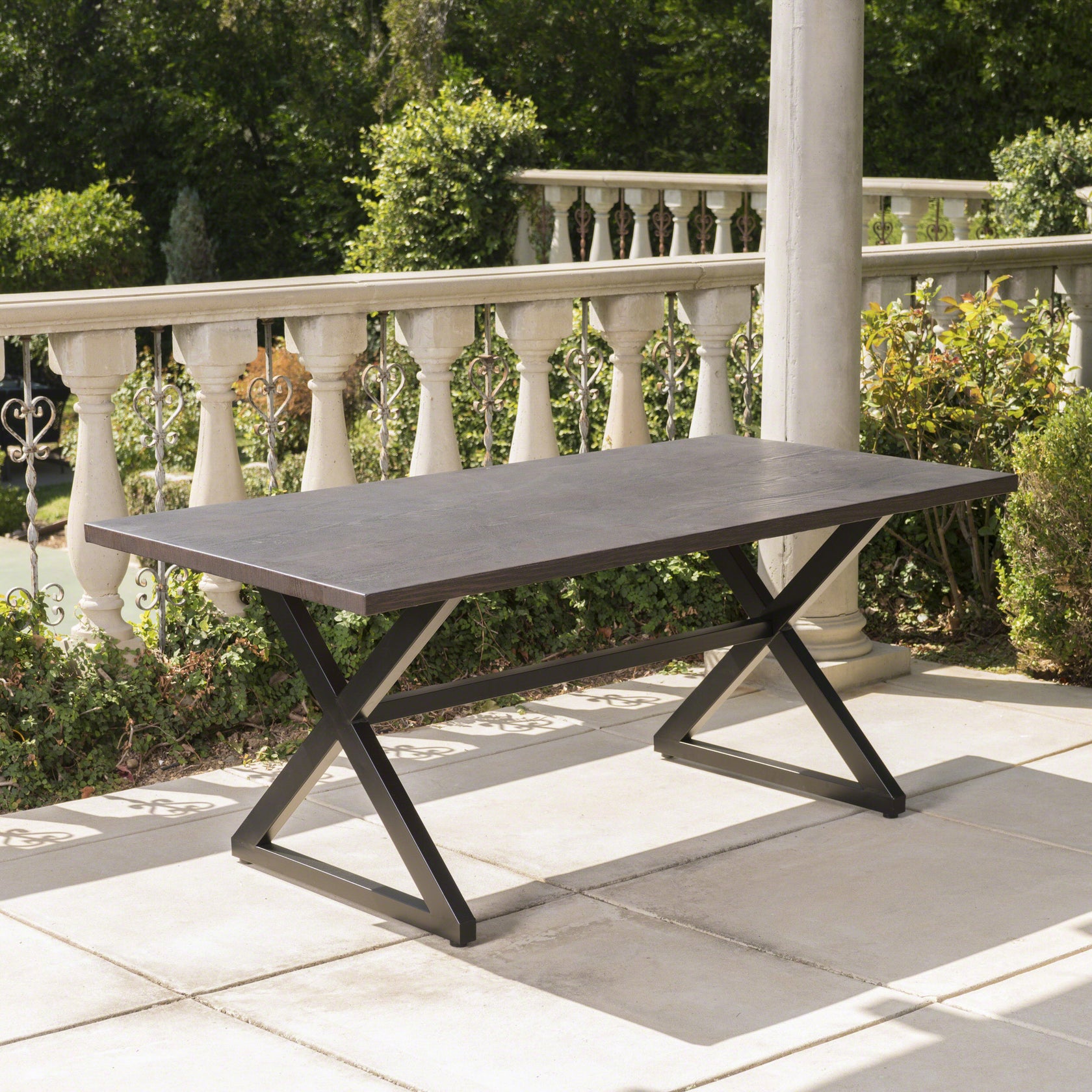 Rosarito Outdoor Aluminum Dining Table with Black Steel Frame – GDFStudio