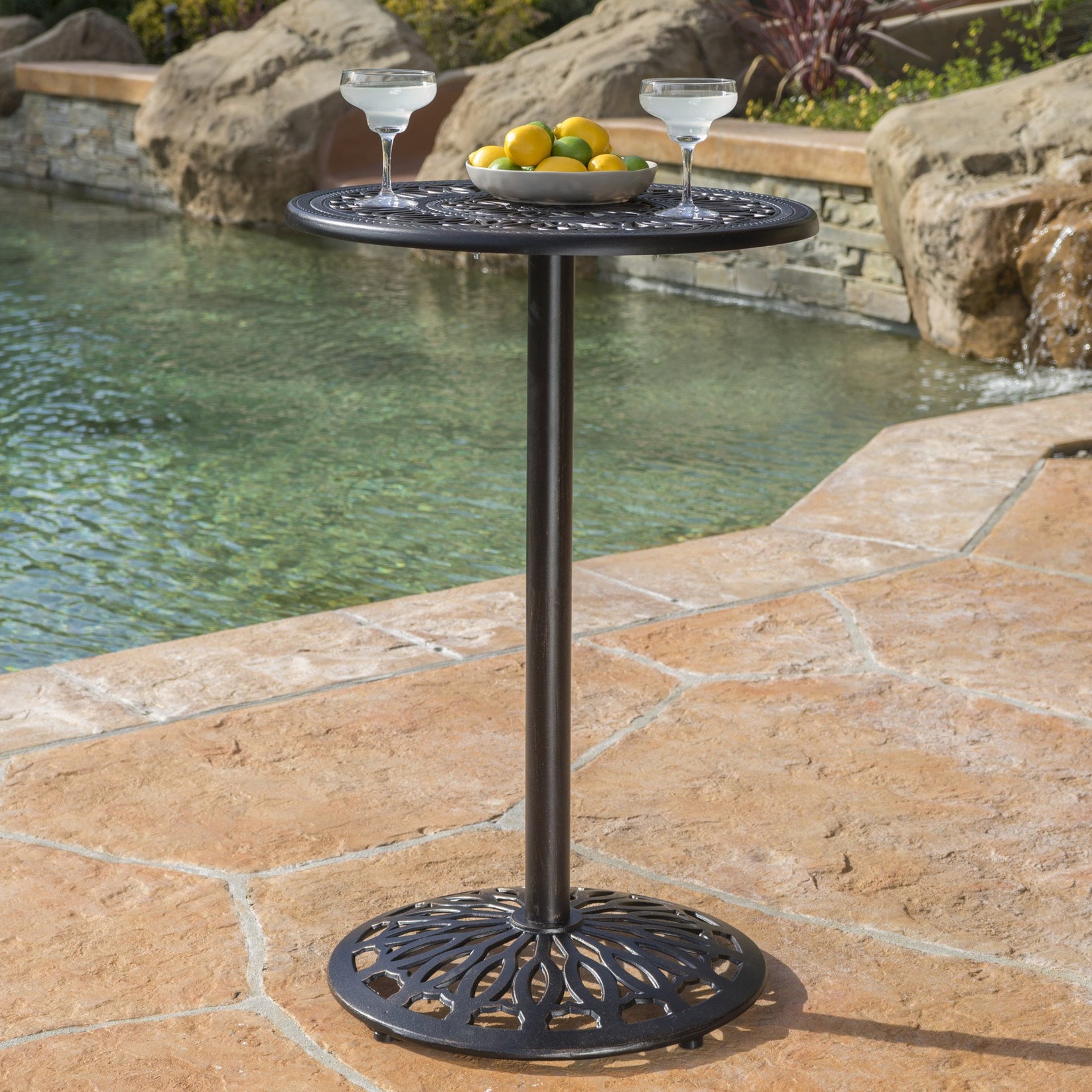 Edmonson Outdoor Traditional Ornate Shiny Copper Metal Bar Table ...