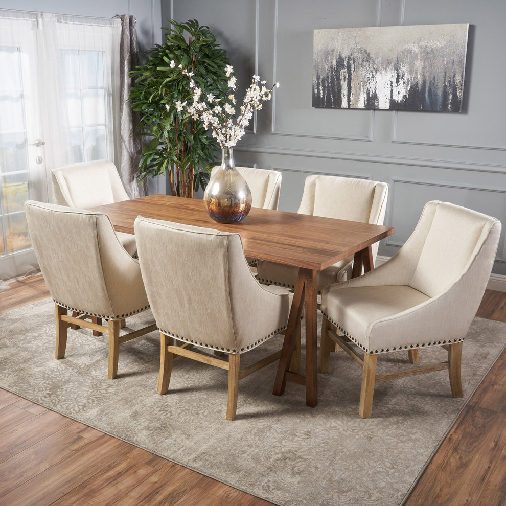 Sabrina Farmhouse 7 Piece Wood Dining Set – GDFStudio