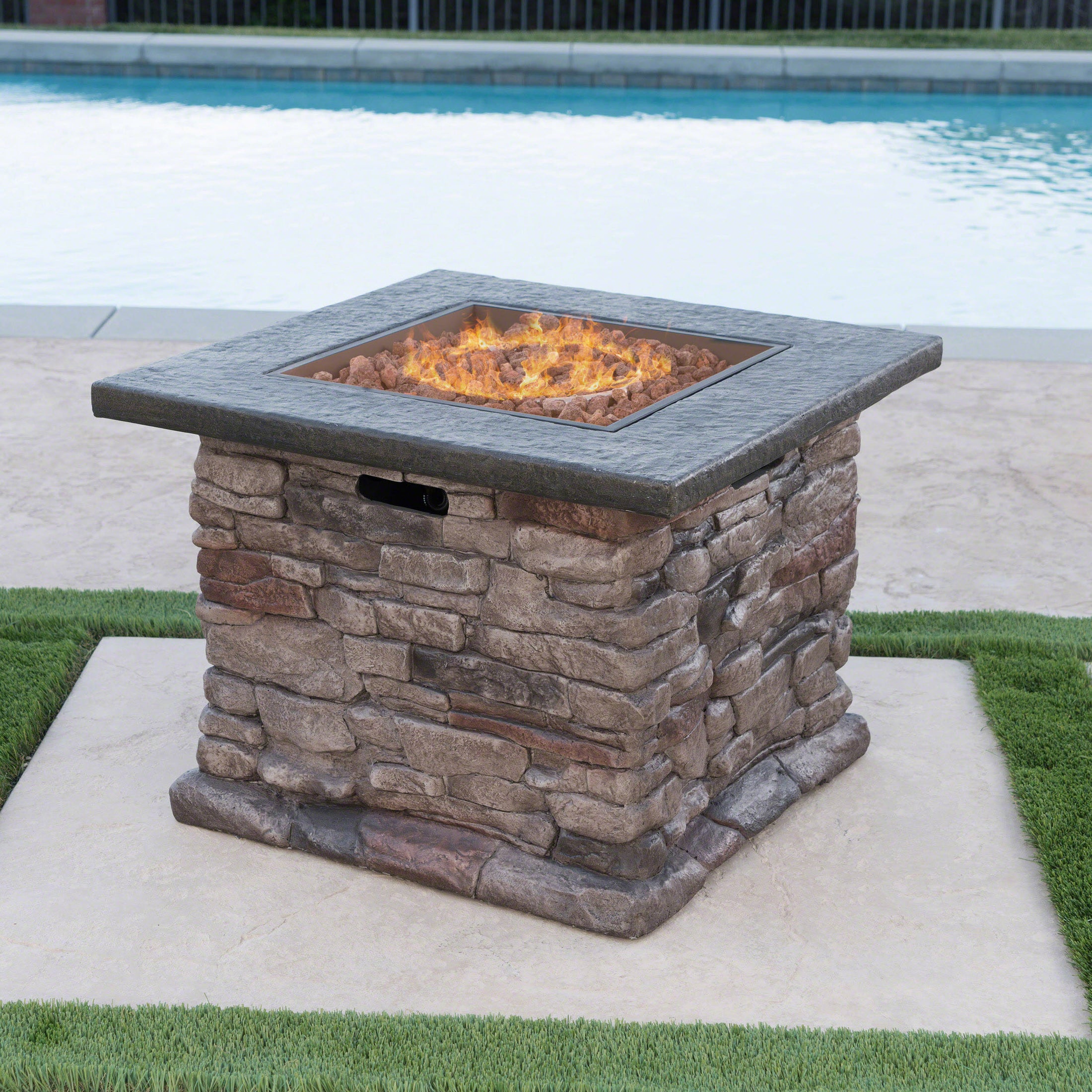 Stone Outdoor Natural Stone Finished Propane Fire Pit -- 40,000 BTU ...