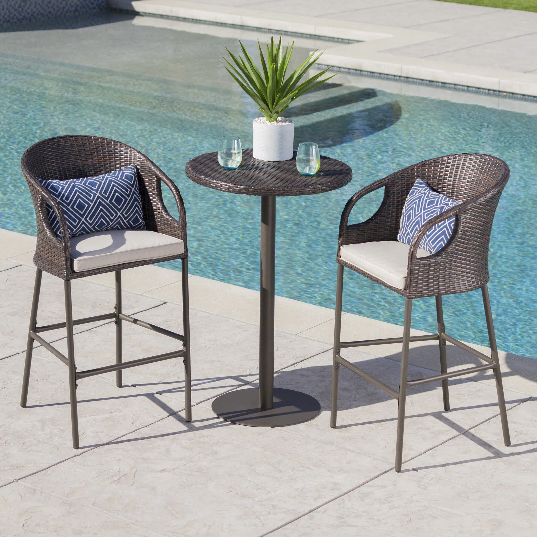 Big Rock Outdoor 3 Piece Multi-brown Wicker Round Bar Set – GDFStudio