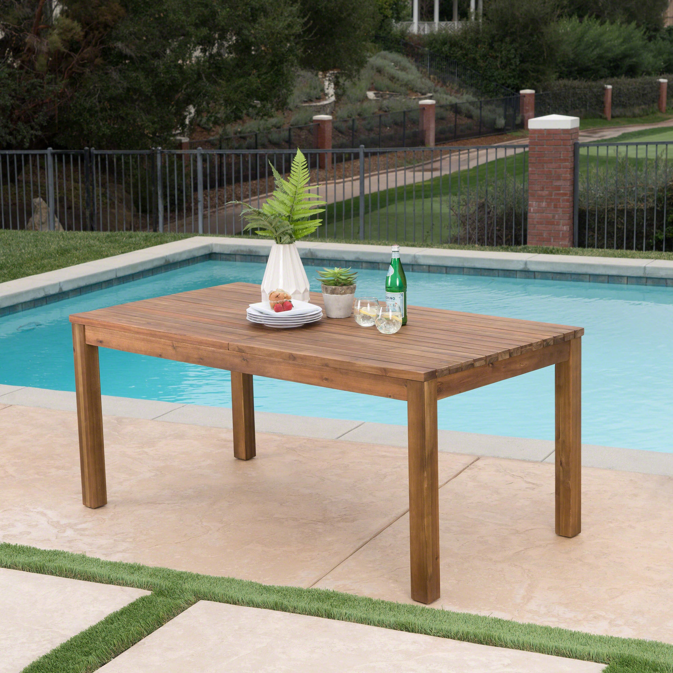 William Outdoor Expandable Teak Finished Acacia Wood Dining Table ...