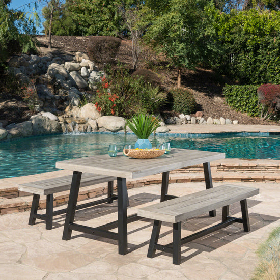 Bowman Outdoor Modern Industrial 3 Piece Acacia Wood Picnic Dining Set ...