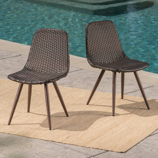 Gilda Outdoor Multibrown Wicker Dining Chairs with Dark Brown Powder C ...