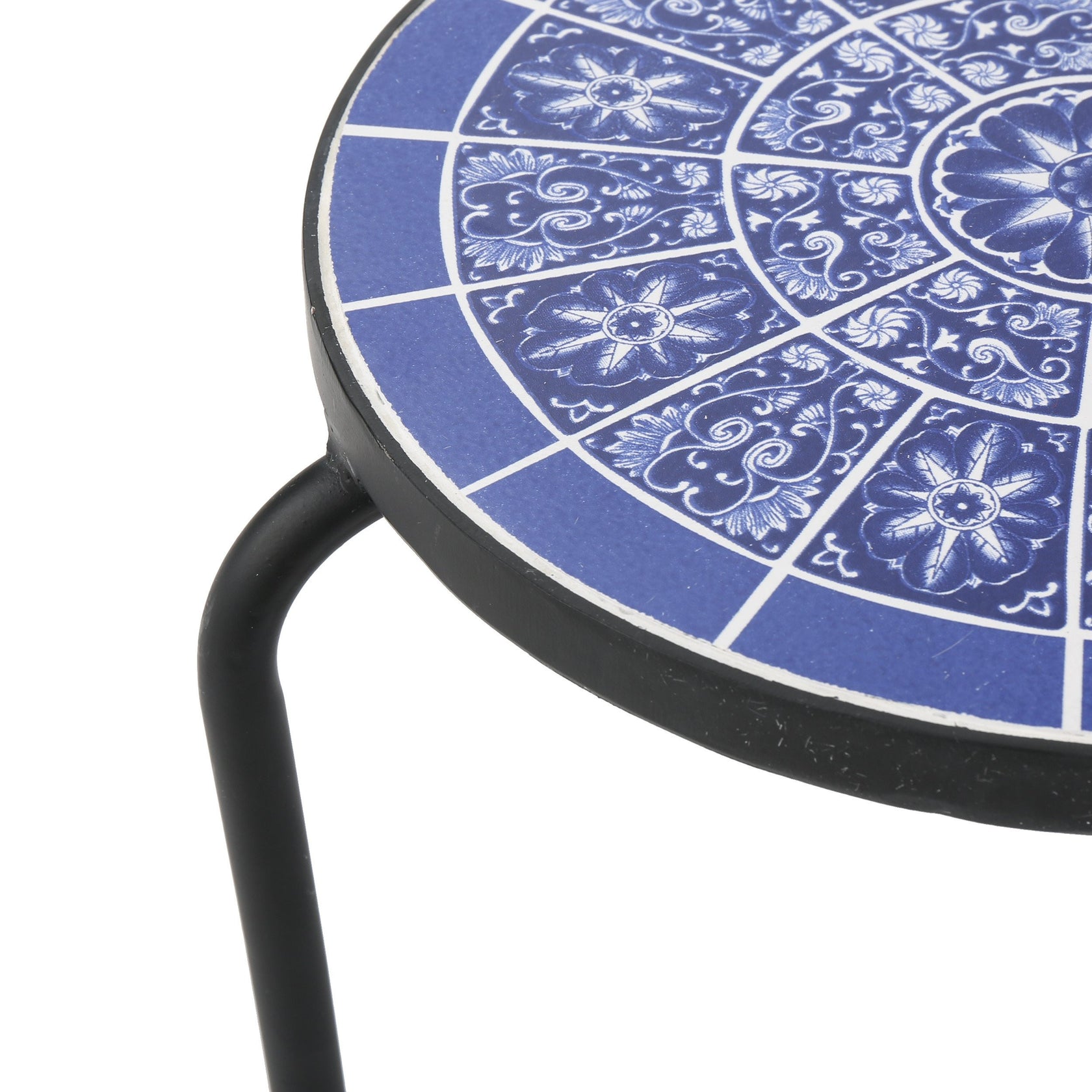 Soleil Outdoor Blue & White Ceramic Tile Iron Frame Side Table – GDFStudio