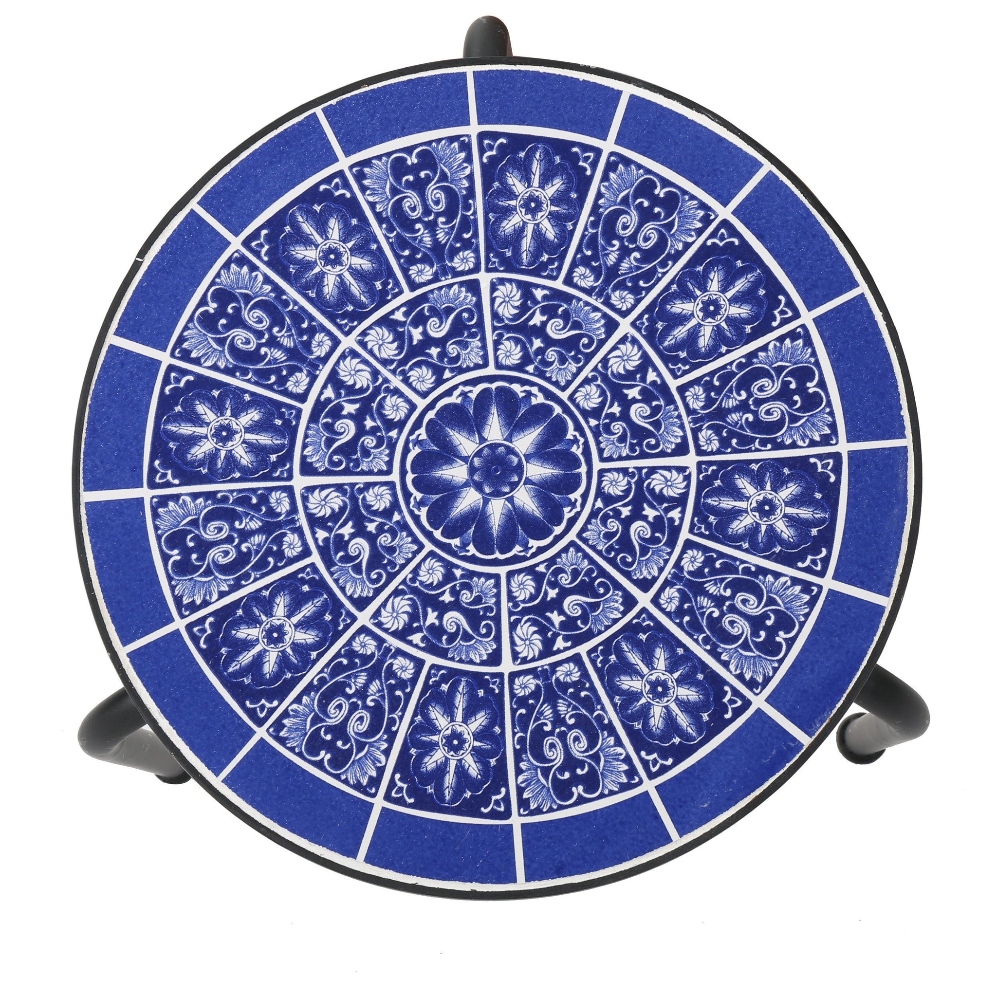 Soleil Outdoor Blue & White Ceramic Tile Iron Frame Side Table – GDFStudio