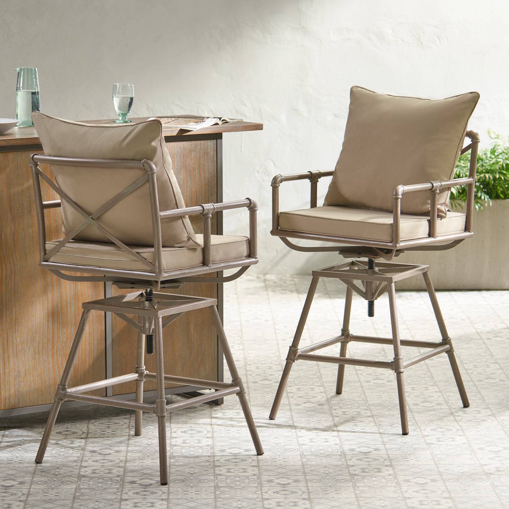 Tallahassee Outdoor Adjustable Pipe Barstools, Set of 2 – GDFStudio