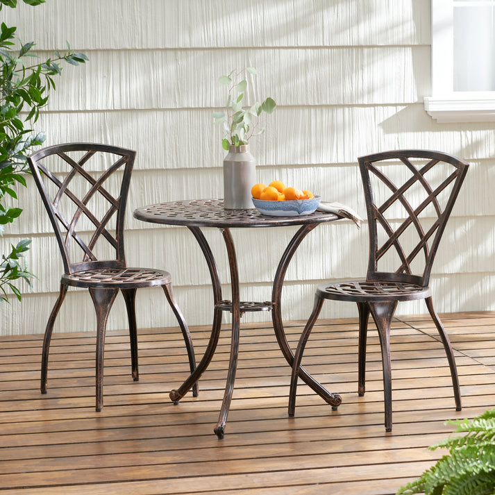 Glenbrook Traditional Outdoor Copper Cast Aluminum Bistro Set with Umb ...