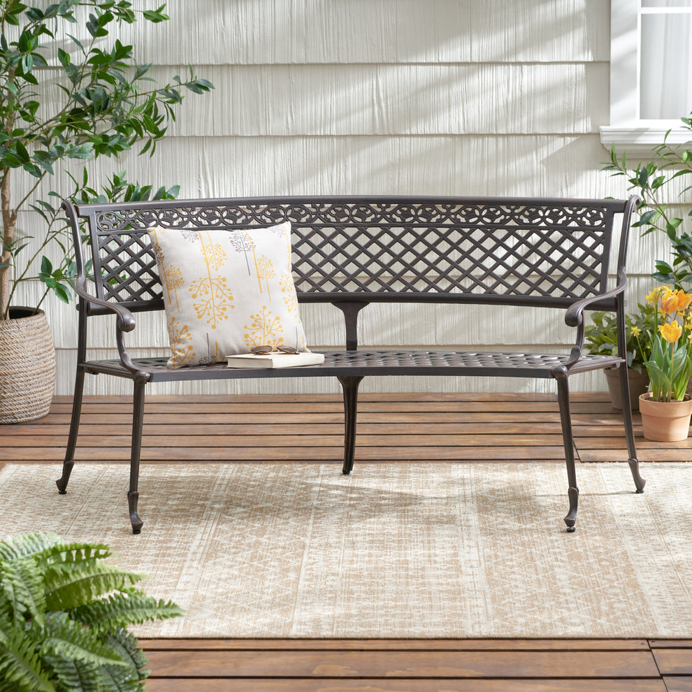 Bainbridge Outdoor Antique Copper Cast Aluminum Bench – GDFStudio