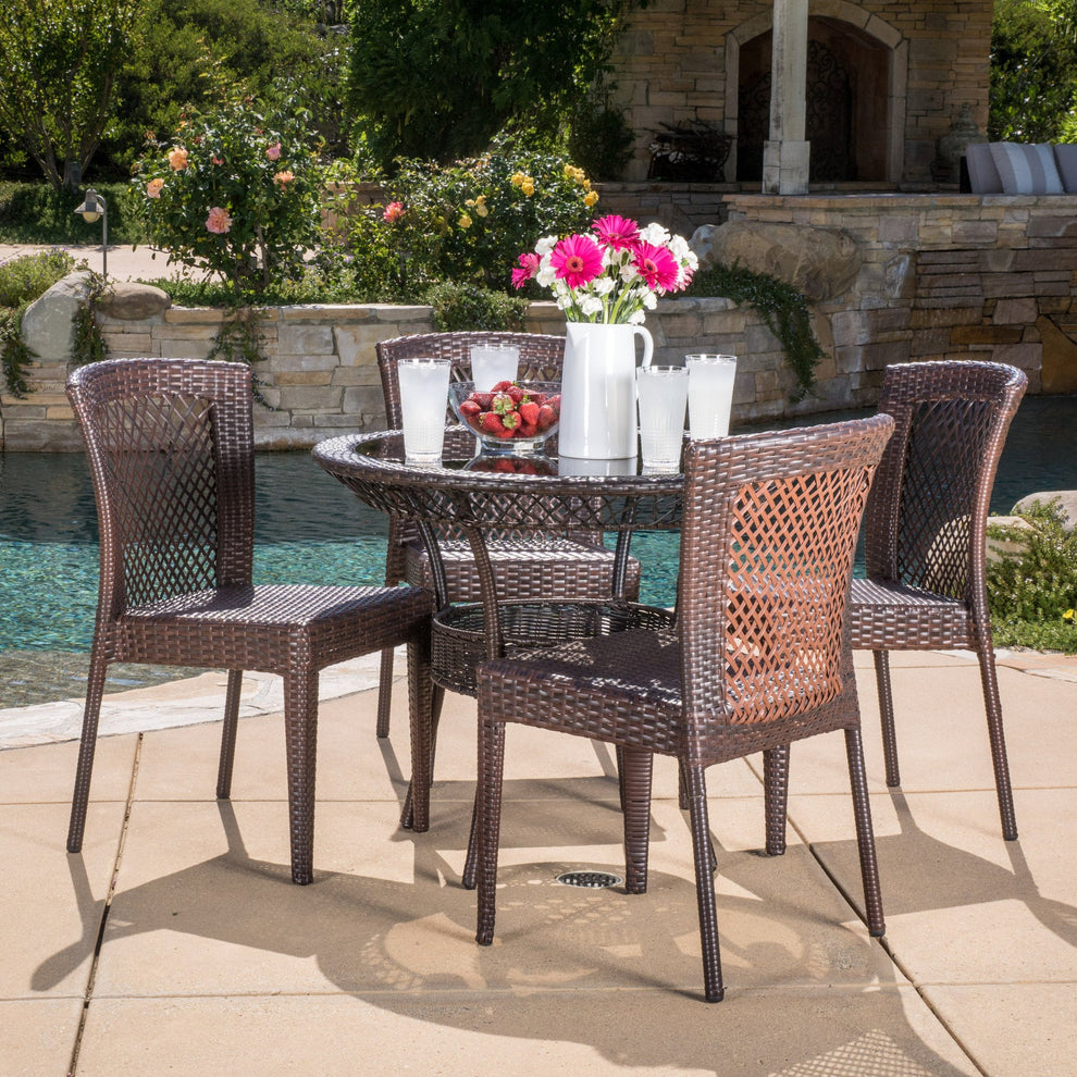 Dana Outdoor Multibrown Wicker 5pc Dining Set – GDFStudio