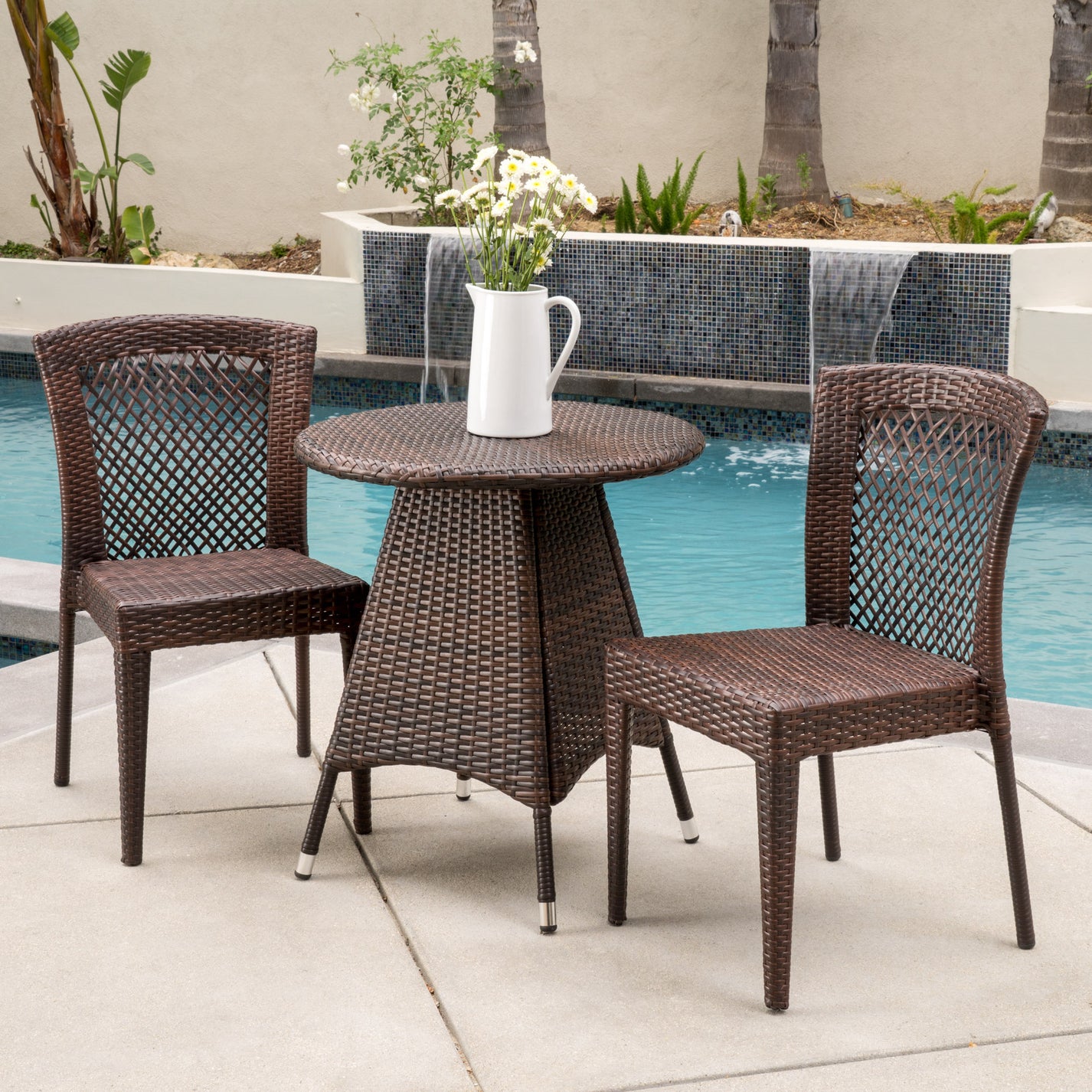 Perry Outdoor 3pc Multibrown Wicker Bistro Set – GDFStudio