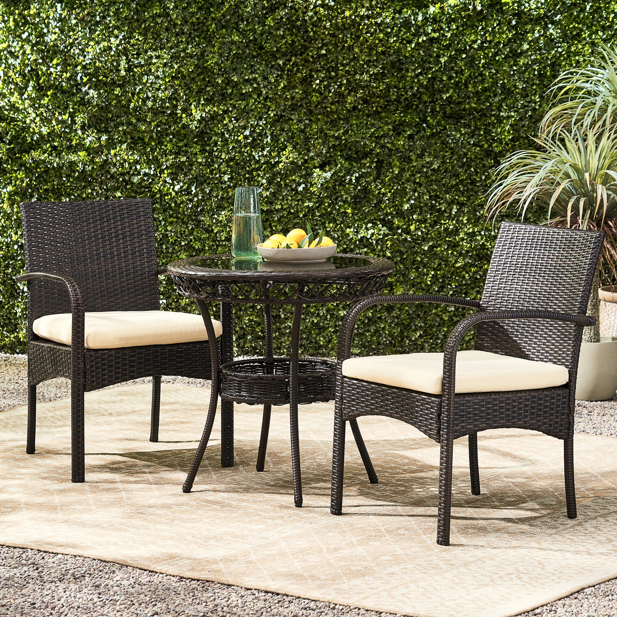 Meeker Outdoor 3-piece Wicker Bistro Set with Cushions – GDFStudio