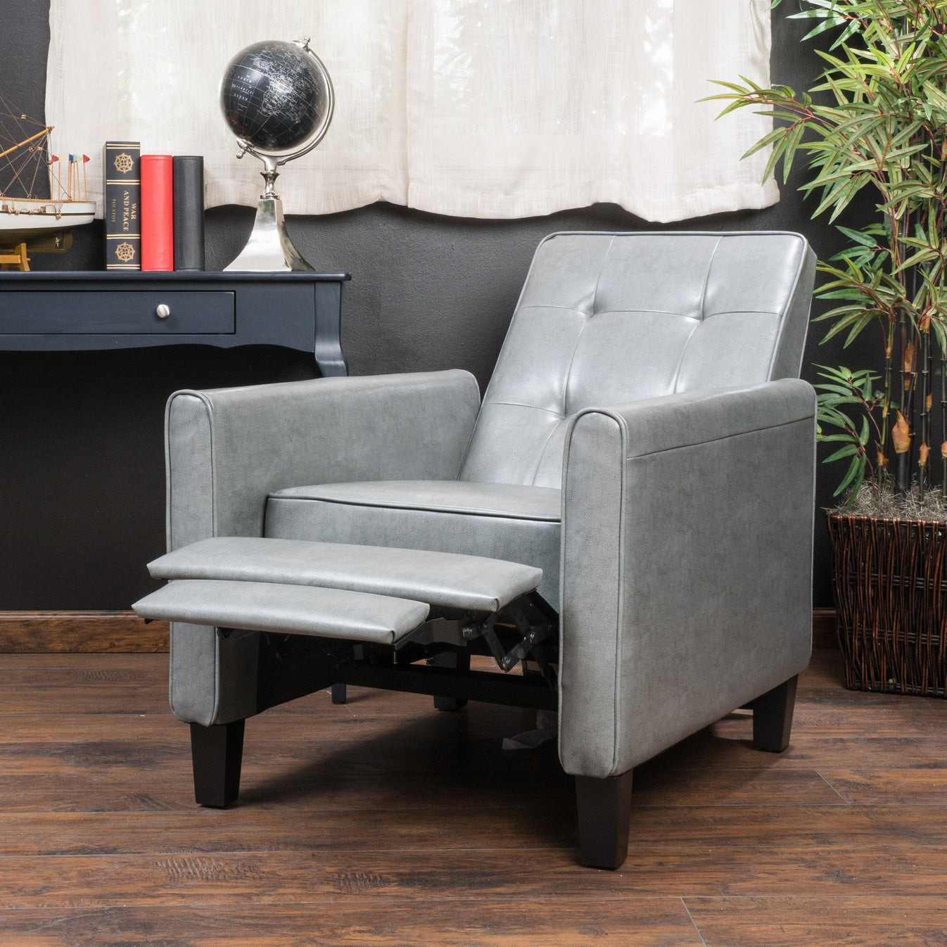 Elan Contemporary Tufted Dark Gray Bonded Leather Recliner with Tapere ...