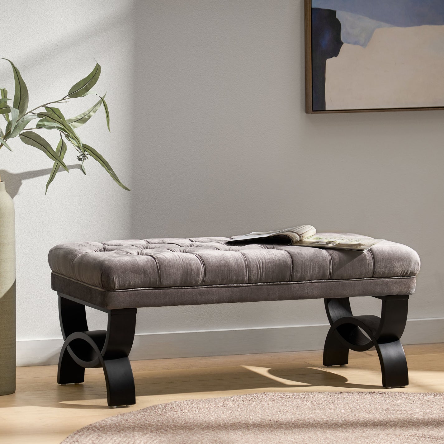 Euler Contemporary Button-Tufted Velvet Ottoman Bench – GDFStudio