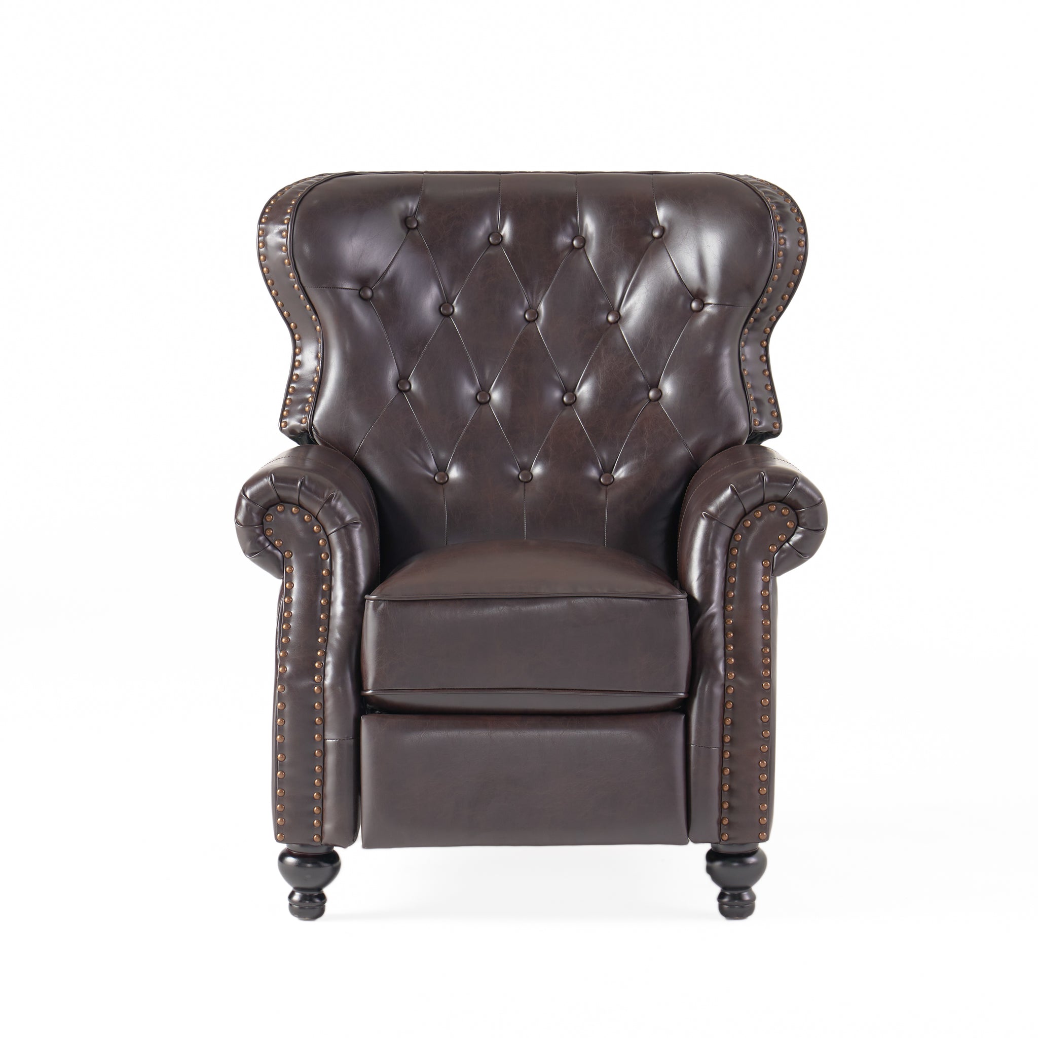 Walder Contemporary Tufted Recliner with Nailhead Trim, Brown and Dark ...
