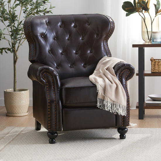 Walder Contemporary Tufted Recliner with Nailhead Trim, Brown and Dark ...