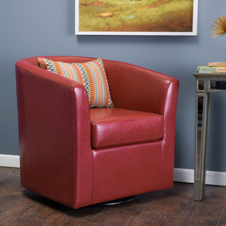 Corley Modern Upholstered Faux Leather Swivel Barrel Club Chair – GDFStudio