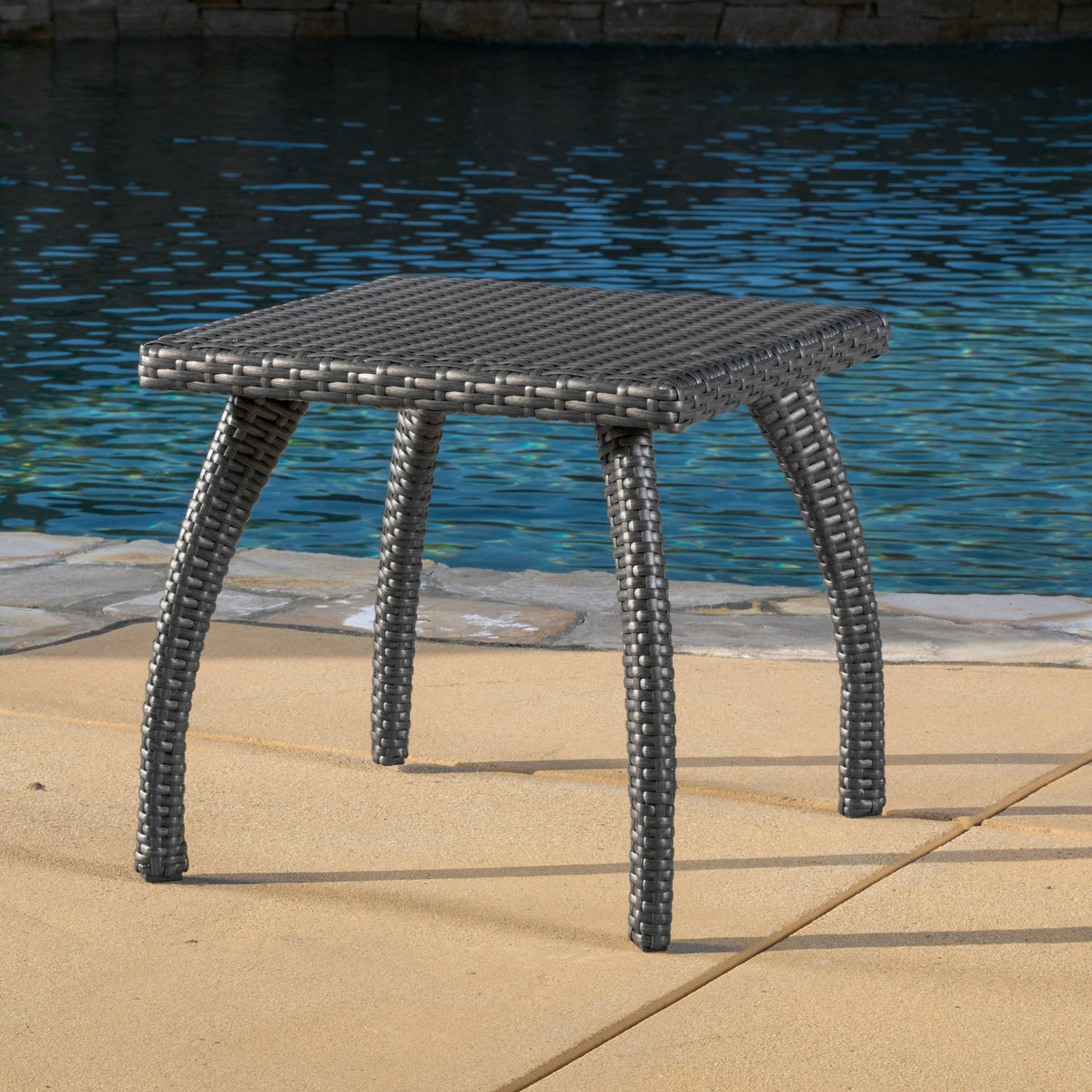 Woodridge Outdoor Grey Wicker Side Table – GDFStudio