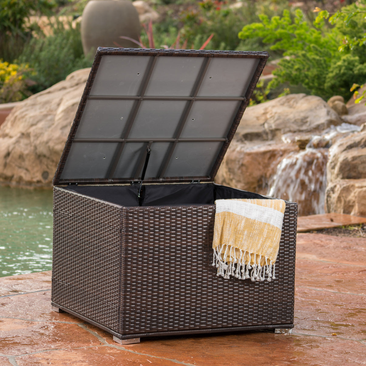 San Louis Obispo Outdoor Square Multi-Brown Wicker Storage Box w/ Zipp ...