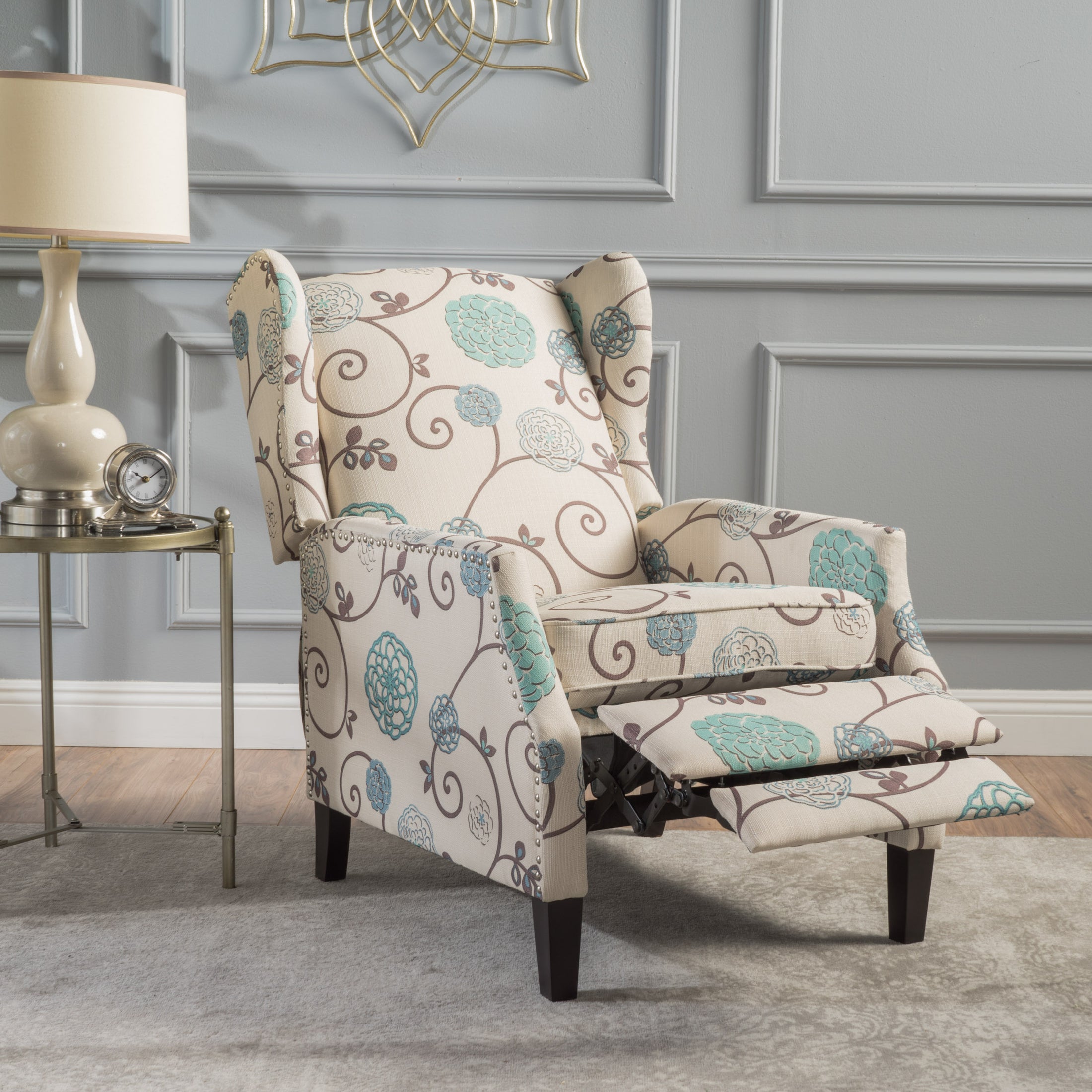 Weyland Floral Fabric Wingback Recliner – GDFStudio