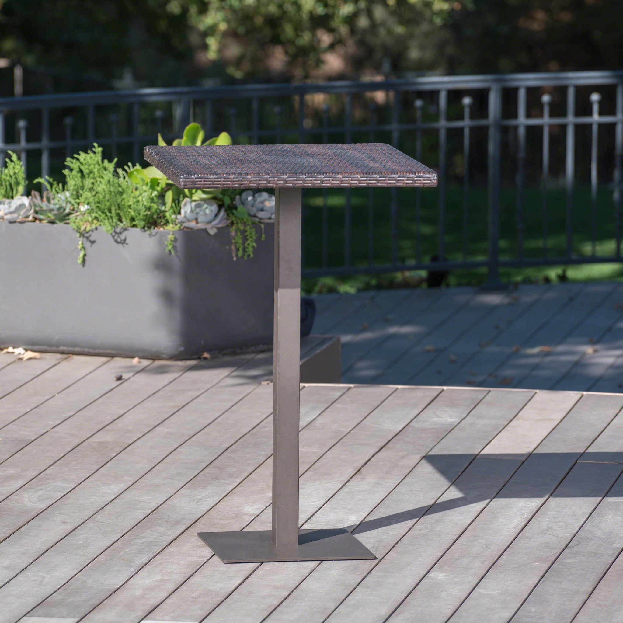 Dominique Outdoor 26 Inch Multi-brown Wicker Square Bar Table – GDFStudio