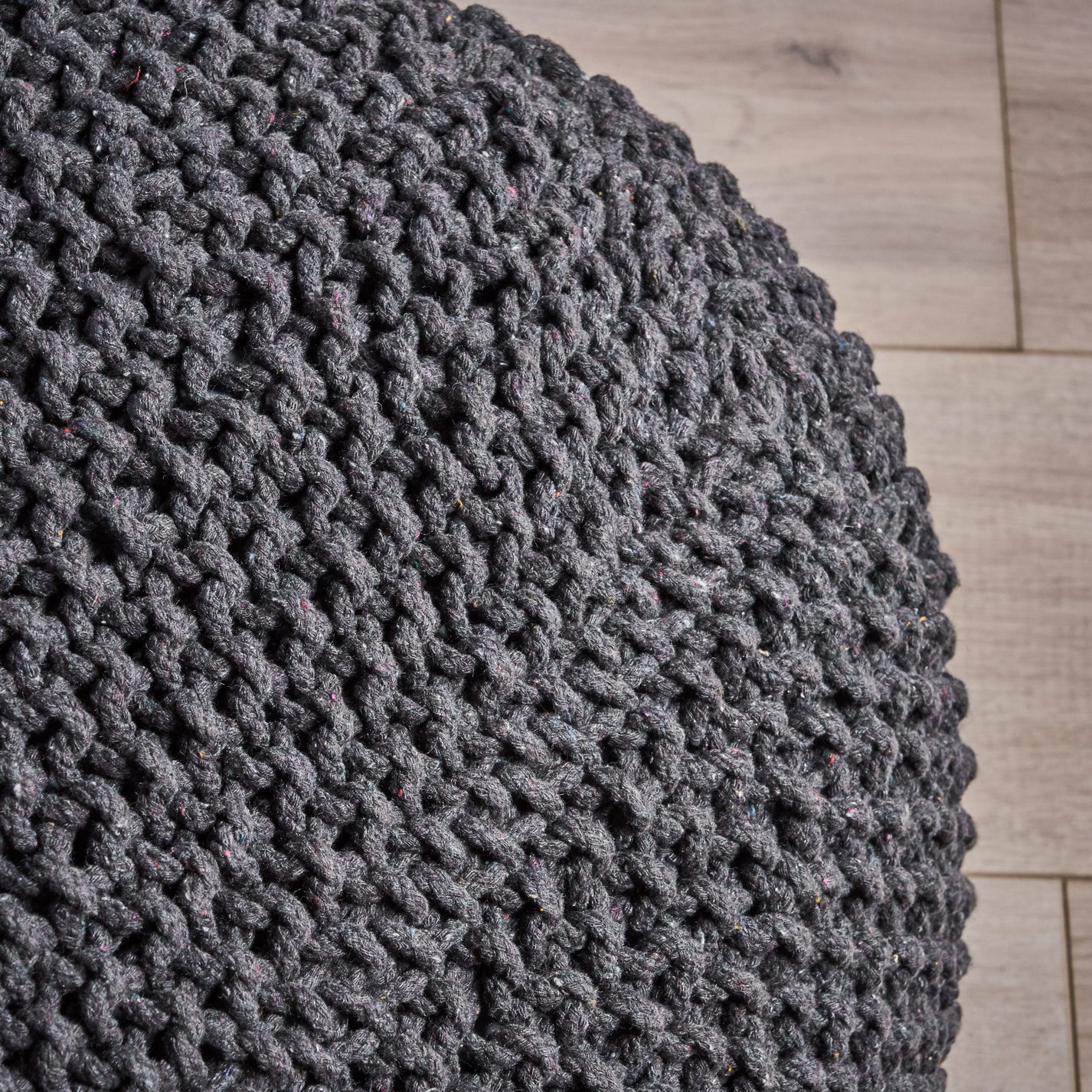 Joyce Knitted Cotton Square Pouf, Dark Grey – GDFStudio