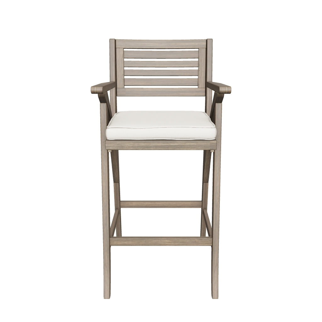 Joye Outdoor Acacia Wood Barstool (Set of 2), Grey with Cream Cushion ...